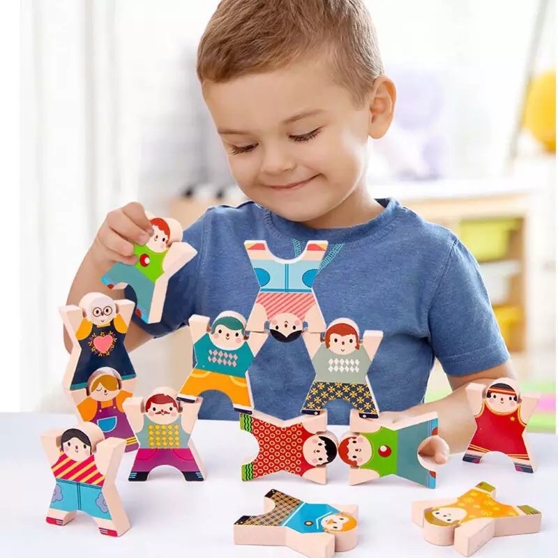 Wooden DIY Circus Stacking Building blocks Game | Shopee Philippines