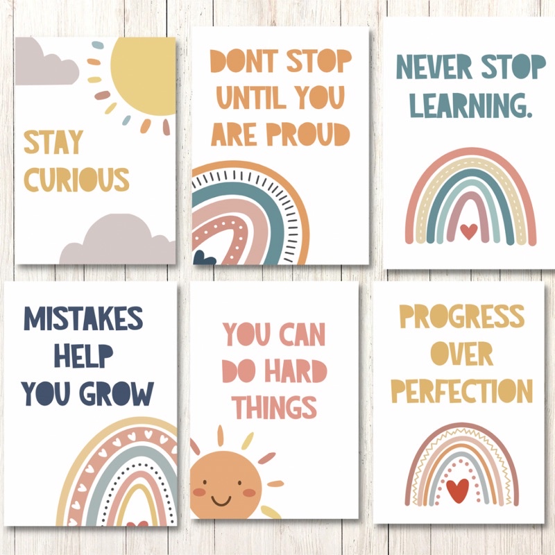 A3 or A4 Motivational wall art for kids toddlers Boho Rainbow nordic ...