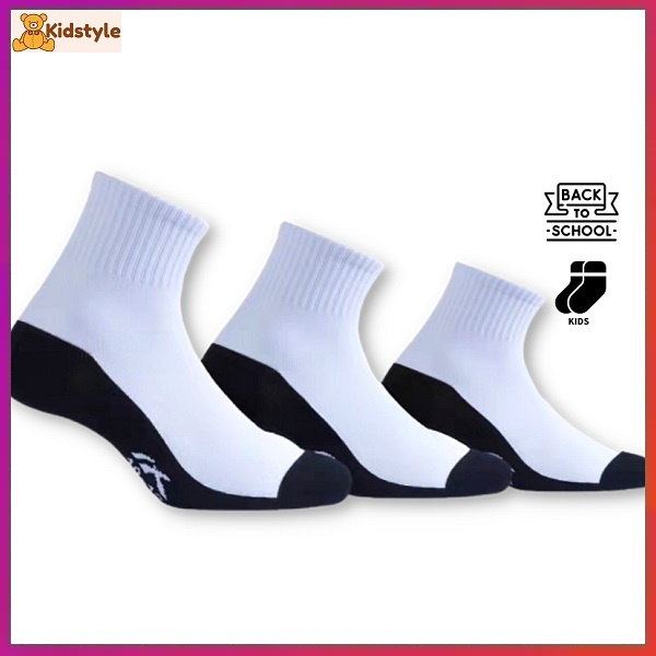 3/6PAIRS SCHOOL SOCKS WHITE BASE BLACK SOLE UNISEX KIDS STUDENT SOCKS ...