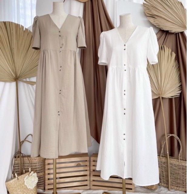 Basic button down dress with extremely luxurious and gentle vintage color palette | Shopee ...