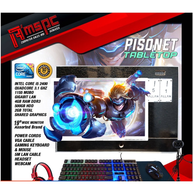Tabletop pisonet i5 2400 quadcore 19 wide monitor 4gb ram ddr3 500GB ...