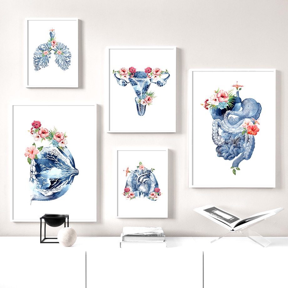 Blue Abstract Medical Organ Poster Breast Uterus Heart Flower Wall ...
