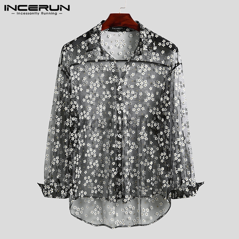 INCERUN Men Mesh See Through Long Sleeve Breathable Casual Top | Shopee ...