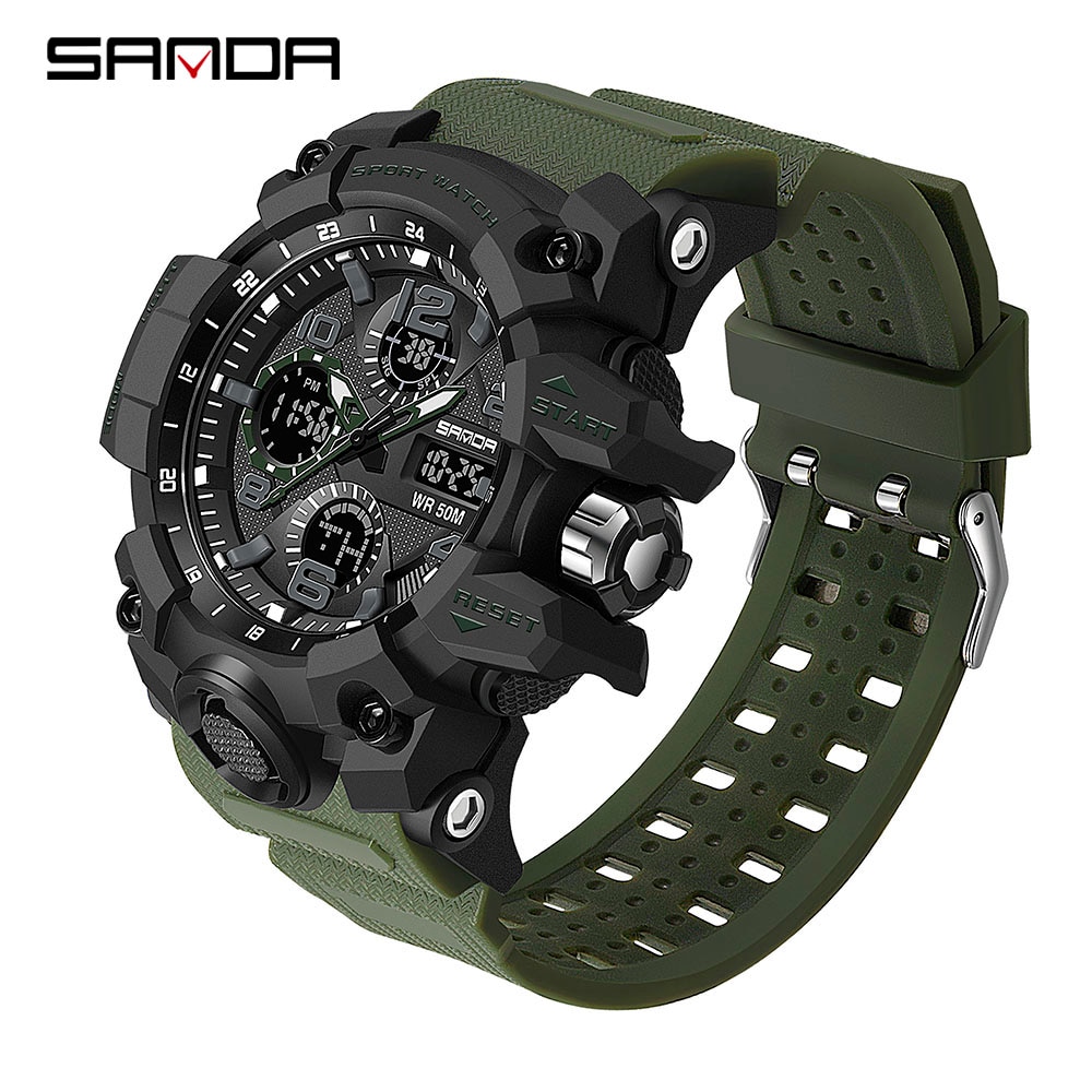 SANDA Sports Military Men's Watches Waterproof Dual Display Quartz ...
