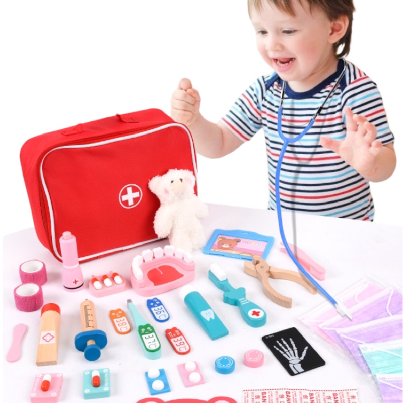 Children Wooden Toy Doctor Pretend Play Set | Shopee Philippines
