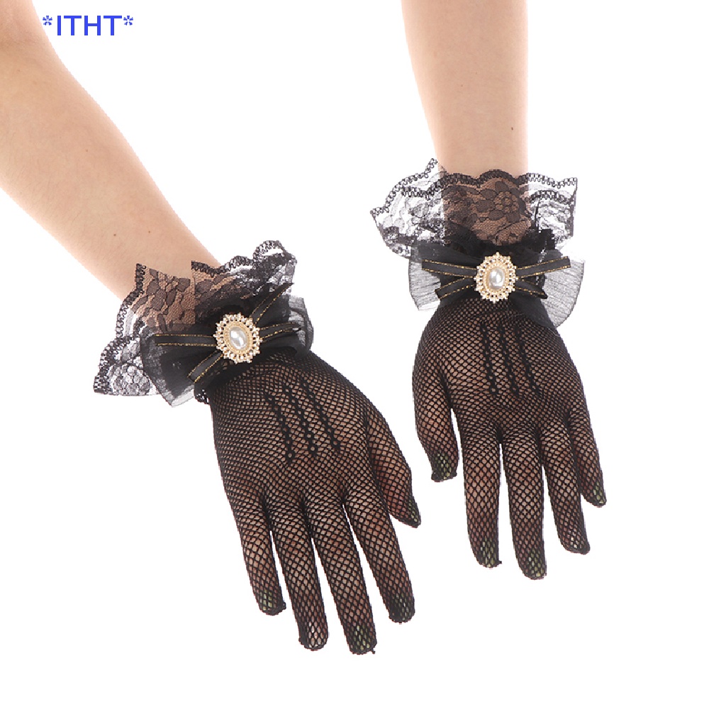 ITHT> Girl Black White Lace Gloves Girl Lolita Mesh Bow Flower Lace ...