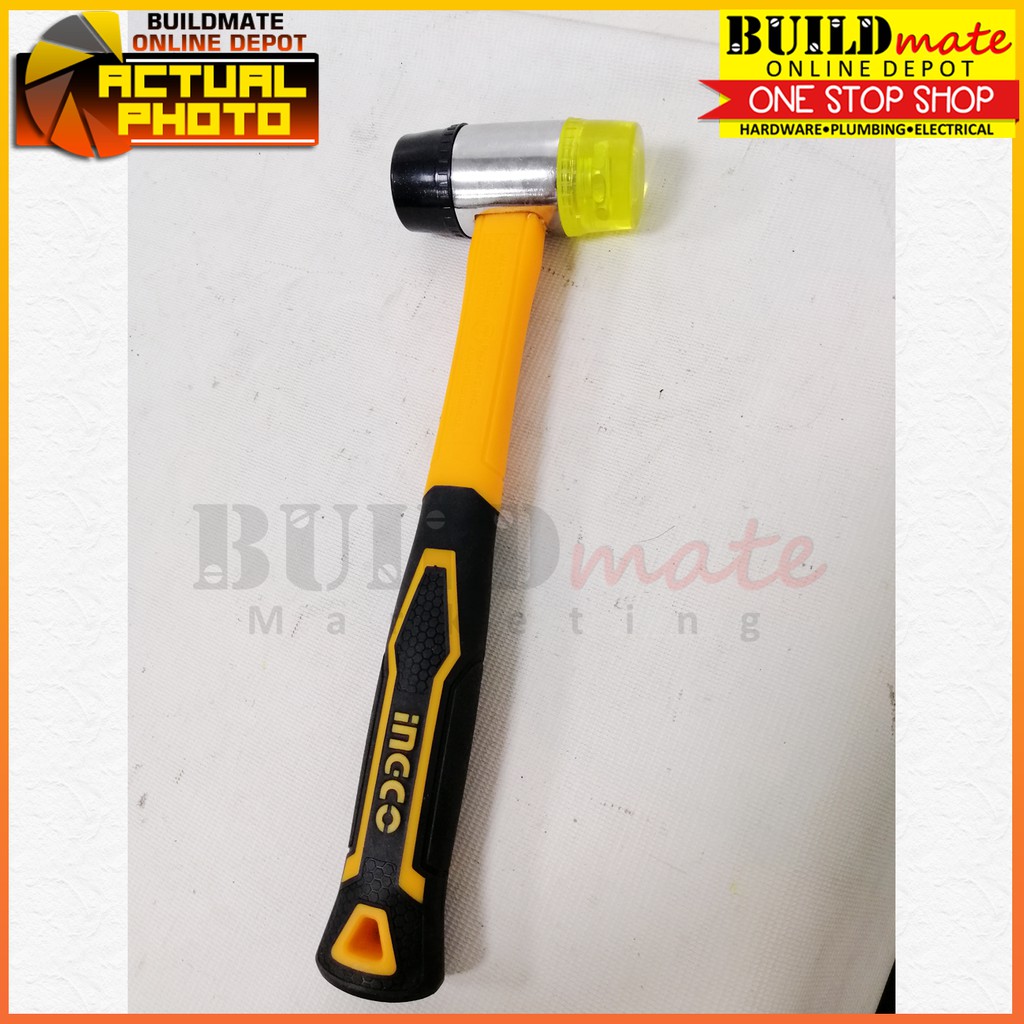 BUILDMATE Ingco 40MM Double Head Rubber & Plastic Hammer Double-Faced Fiberglass Handle HRPH8140 ...