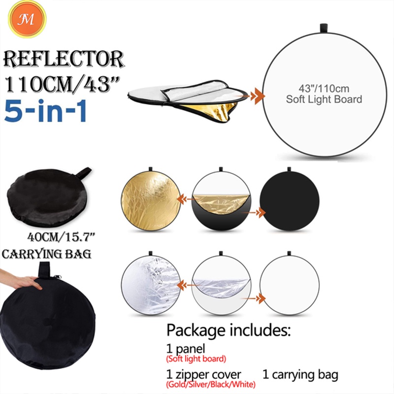 Reflector Photography 5 in 1 60/80/110CM Portable Light Diffuser Round ...