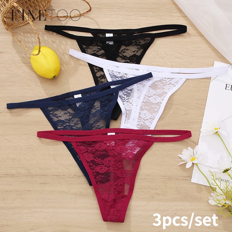 [COD] 3Pcs/set Low-rise Lace Thongs Women M-XL Sexy T-Back Thong ...
