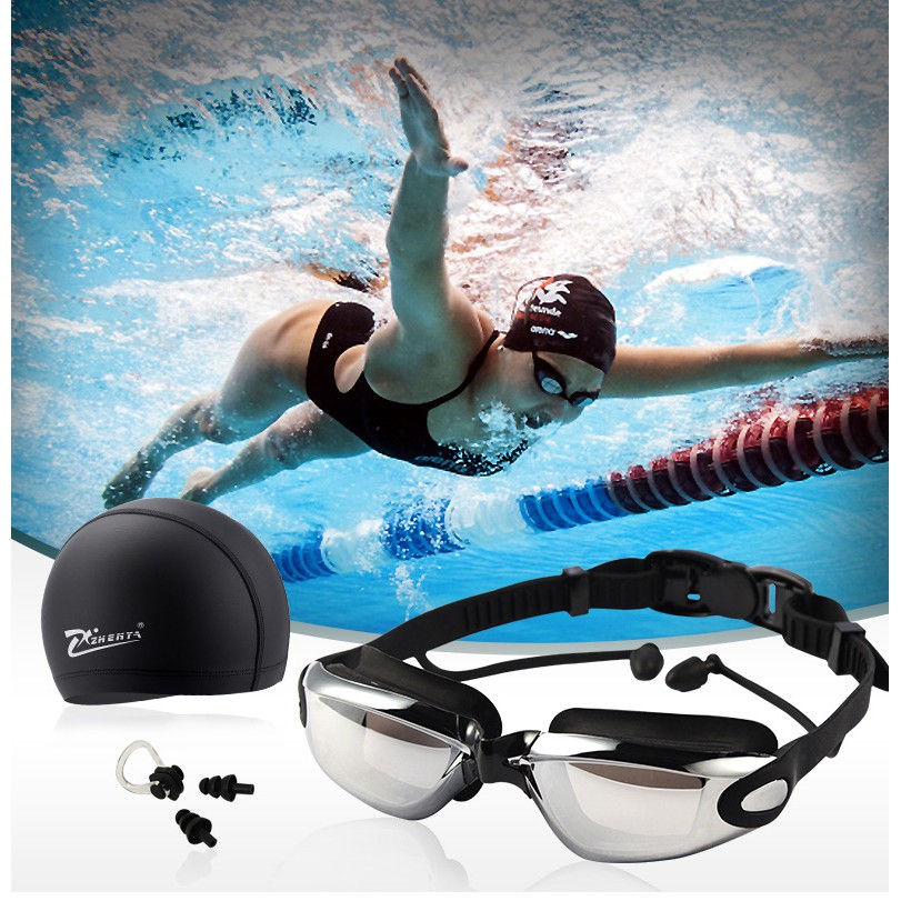 Anti Fog Adult Swimming Goggles Swim Cap Ear Plugs Nose Clip | Shopee ...