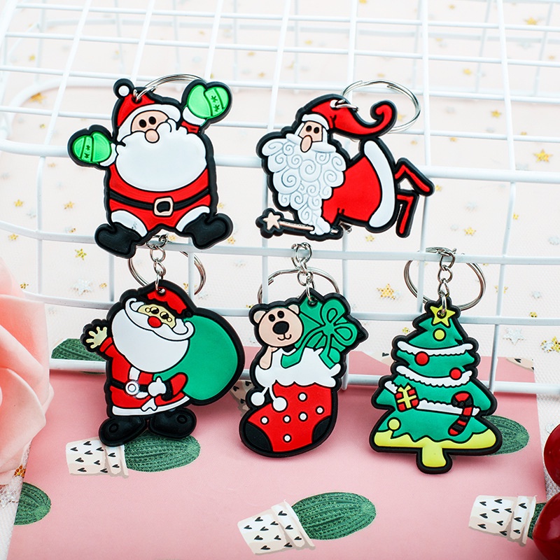 Cute Christmas Cartoon Keychain Christmas tree Santa Claus Key Ring PVC ...
