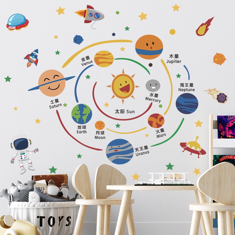 【wuxiang】New cartoon star orbit planet rocket ship children's room ...