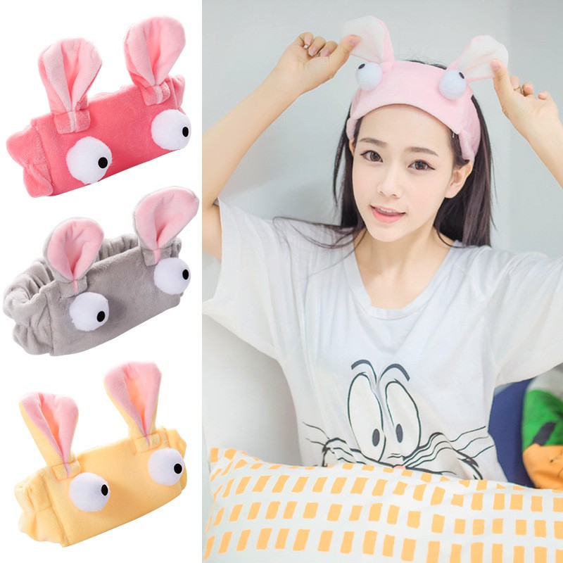 Korean Big Eyes Bunny Ear Turban Facial Washing Hair Turban Garterized ...