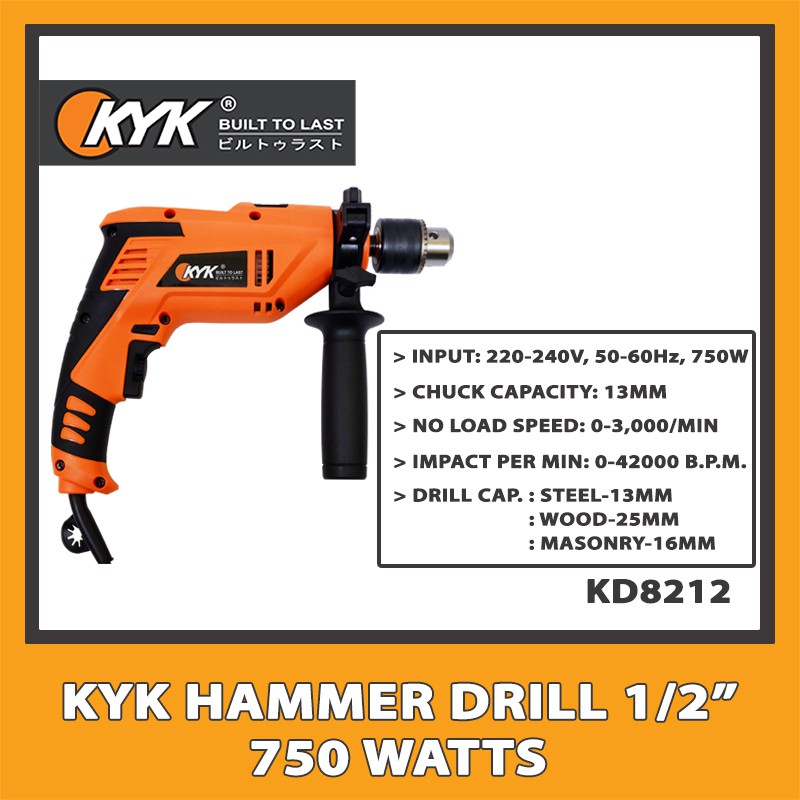 KYK IMPACT DRILL/ HAMMER DRILL 1/2" 750 WATTS KD8212 (AUTHENTIC ...