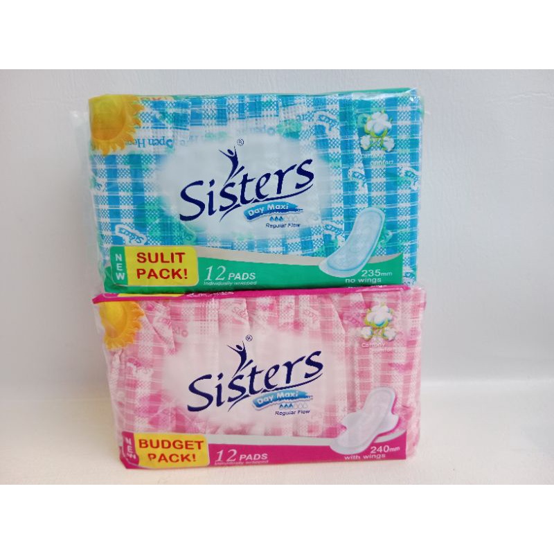 Sisters Sanitary Napkin Day Maxi with wings & no wings 12 pads | Shopee ...