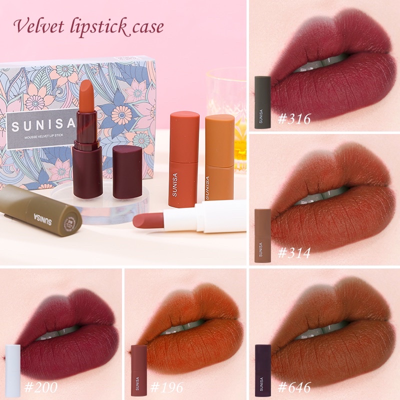 sunisa Mousse Velvet Matte Waterproof lipstick 5IN1 SET | Shopee ...