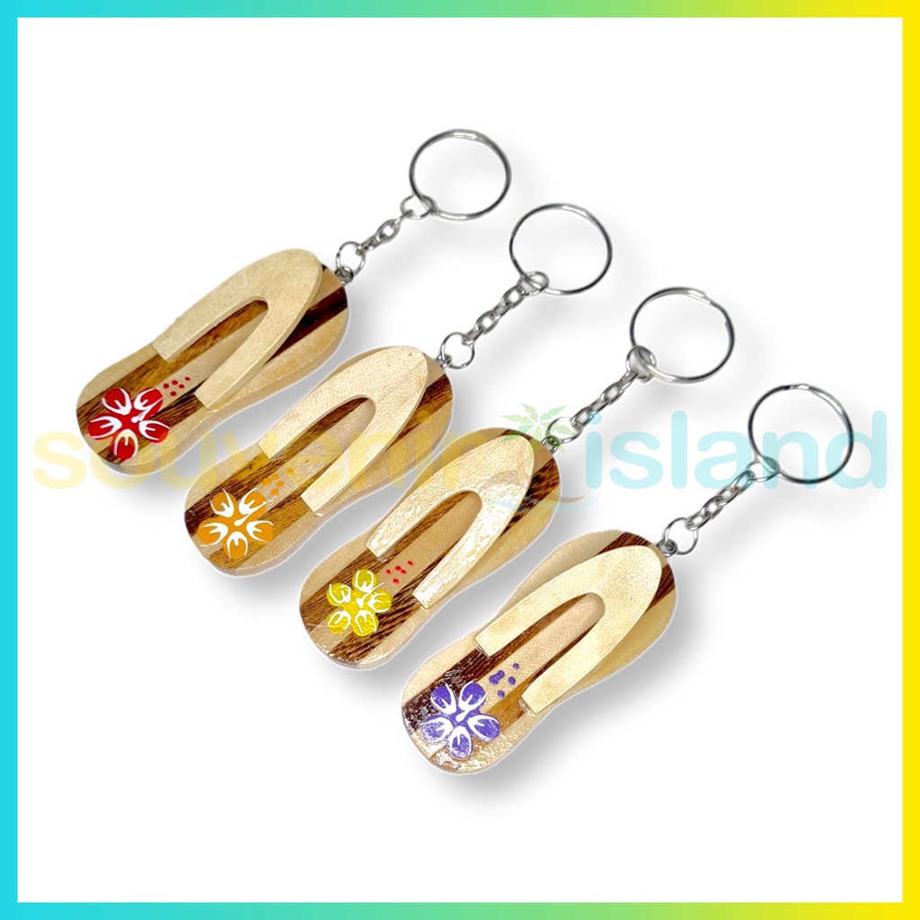 Slipper Stripe Flower Natural Wooden Keychain Philippine Souvenir ...