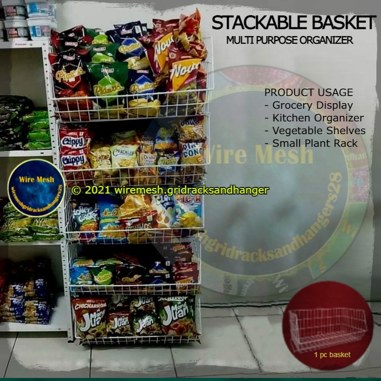 STACKABLE WIRE BASKET CHIP RACK HOME ORGANIZER STORAGE DISPLAY SHELF ...