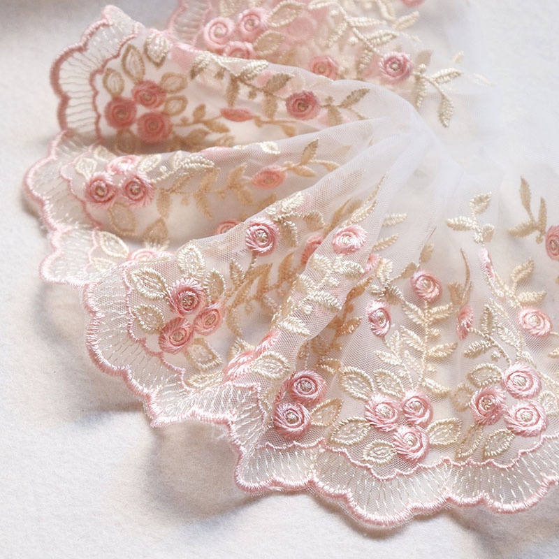 1Yard 10cm Width Handmade Gold Thread Flower Embroidery Lace Trim Tulle ...