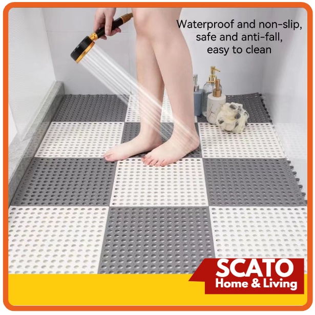 4PCS Interlocking Rubber Floor Tiles with Drain Holes DIY Bathroom ...