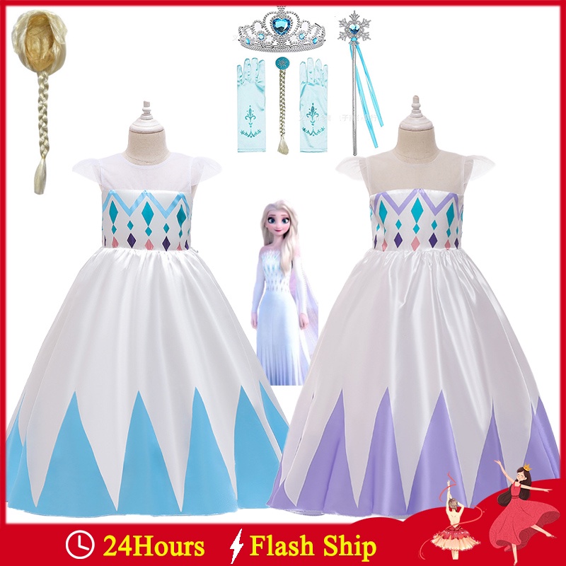 Frozen 2 Costume for Girls Princess Elsa Dress White Ball Gown Birthday ...