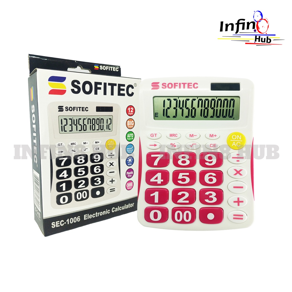 Sofitec SEC-1006 12 Digits Solar Colored Electronic Calculator Office ...