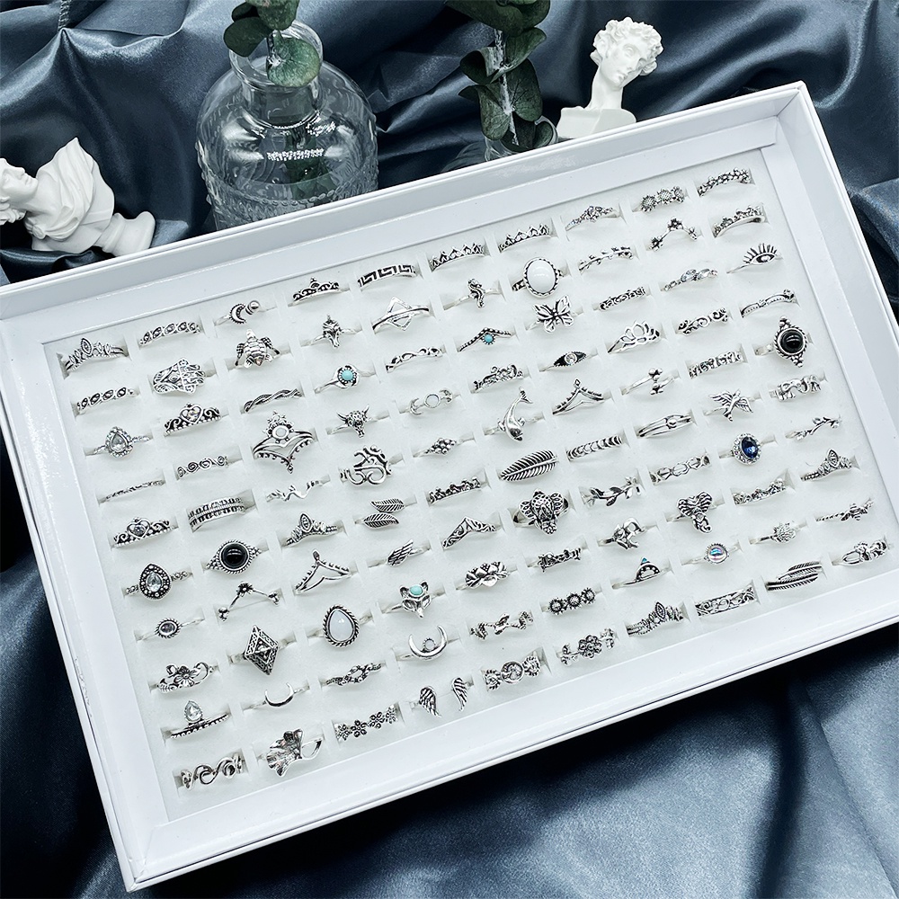 10/20/50pcs Mixed Gemstone Women Silver Ring Set Plate European and ...