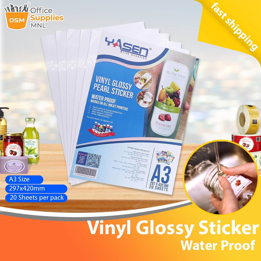 Vinyl Sticker Paper A3 Size Pearl Sticker Waterproof Sticker 20sheets ...