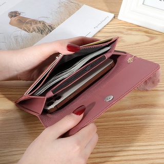 Mumu 1047 Fashion Lady Long Purse Solid Color Hair Ball Wallet Women's ...