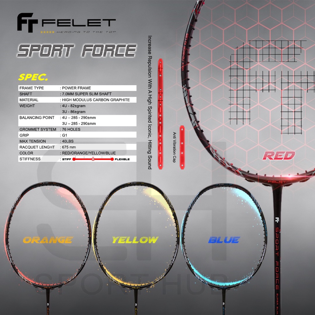 SportHub Felet Sport Force 40lbs 4u 82gram Racket Badminton Racket ...