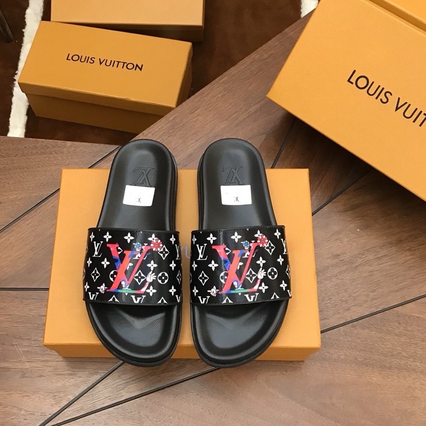 Original Louis Vuitton LV Black Slides For Men | Shopee Philippines