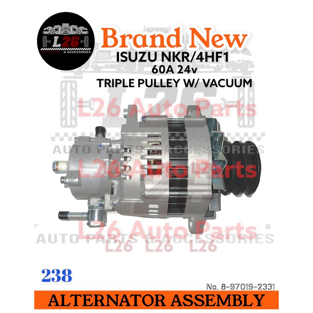 Isuzu NKR / 4HF1 Alternator Assembly ( 60A , 24v ) 8-97019-2331 RD-3p Triple Pulley w/ Vacuum ...