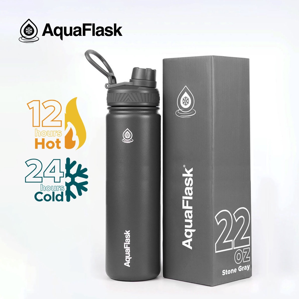 Aquaflask 22oz Stone Gray Wide Mouth with Spout Lid Vacuum Insulated Drinking Water Aqua Flask ...