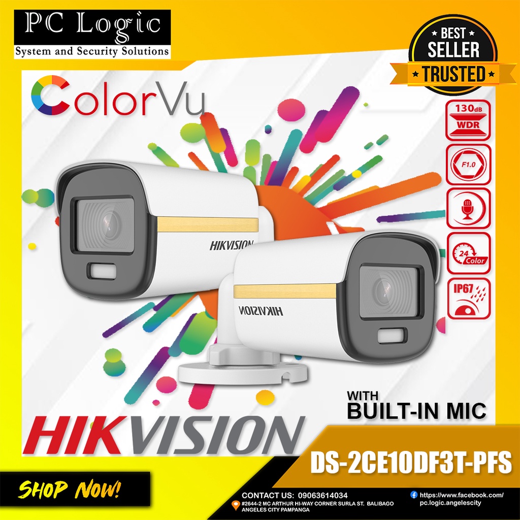 HIKVISION DS-2CE10DF3T-PFS 2MP ( 2.8MM ) ColorVu Eco Series w/ Built-in Mic Analog Camera ...