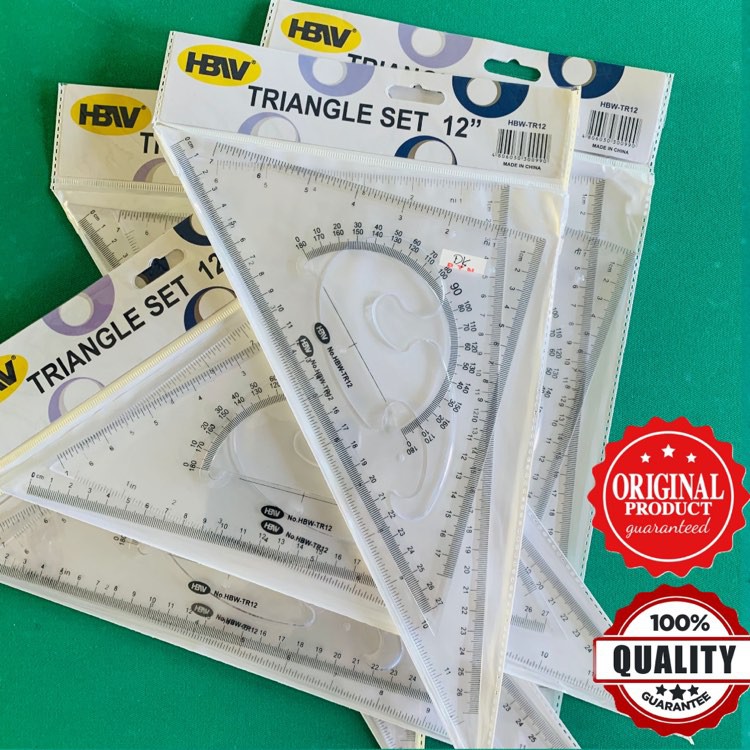 HBW Triangle Ruler Set 12" 30/60 45/90 with Protractor and French Curve ...