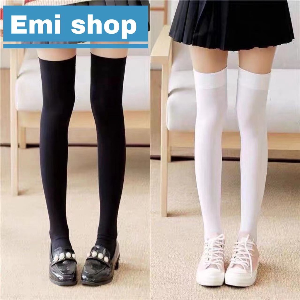 EMI 1Pair Knee High Socks Ladies Long Tube School Socks Black/White ...