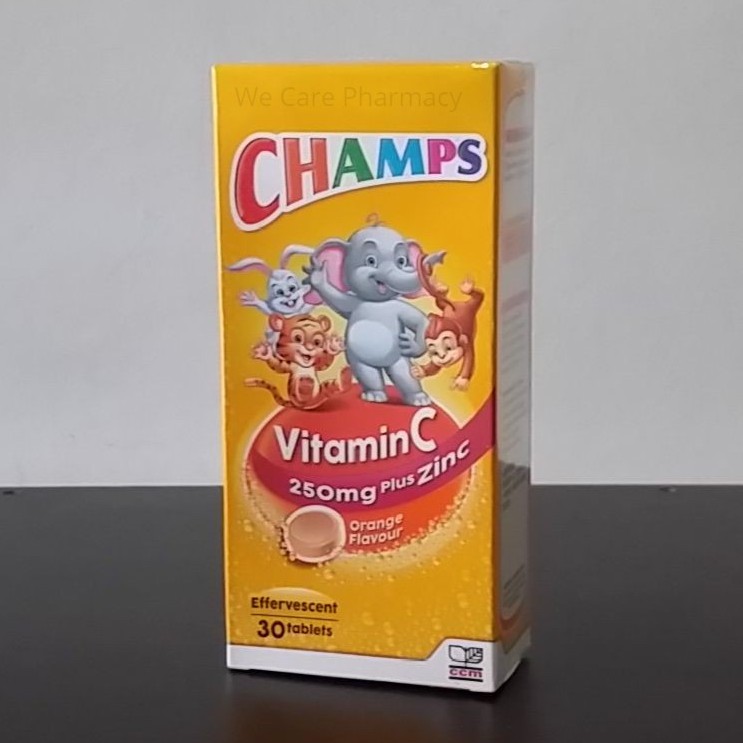 CHAMPS Vitamin C 250mg Plus Zinc Orange Flavour Effervescent Tablets 30 ...