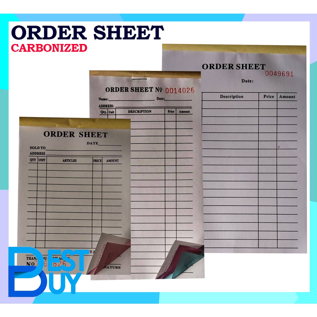 Carbonized ORDER SHEET RECEIPT 2 ply / 3 ply portrait | Shopee Philippines