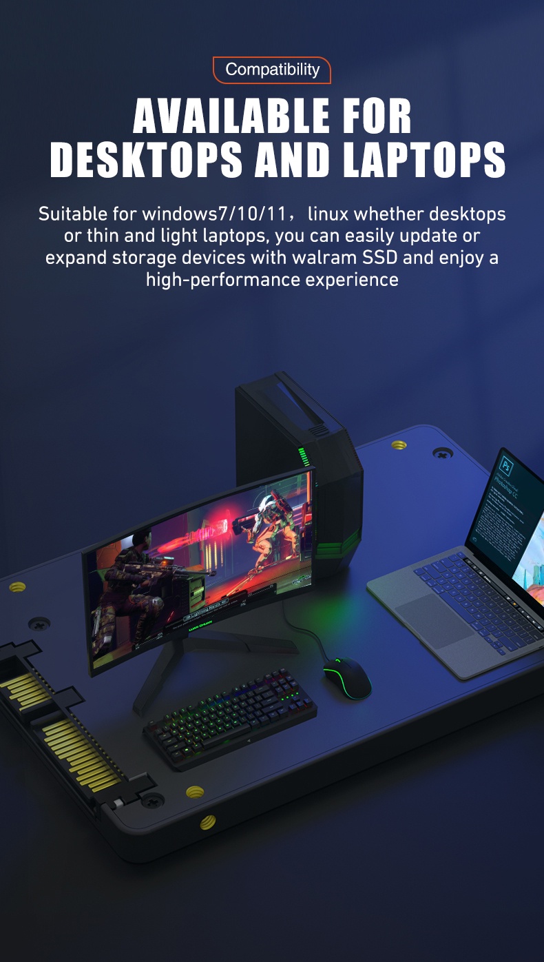 Walram 1TB Solid State Drive Slot SATA3 256GB 480GB 512GB HDD 2.5" Hard ...