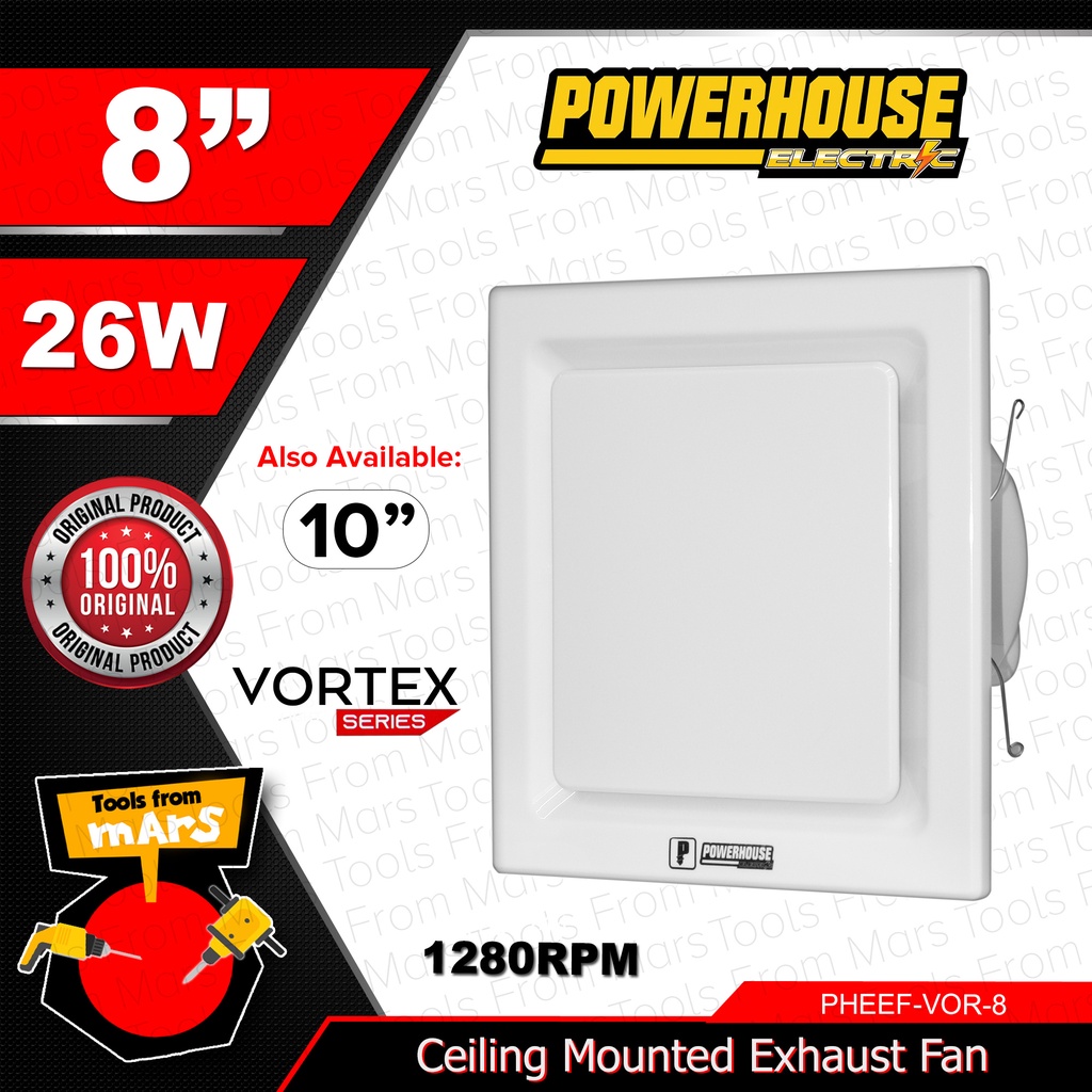 POWERHOUSE Electric Exhaust Fan Ceiling Mounted Vortex Series 8" Inch ...