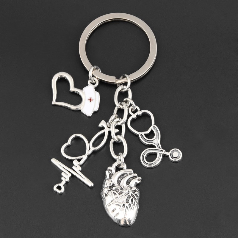 New Heartbeat Charms Keychain Medical Stethoscope Key Ring Heart Key ...