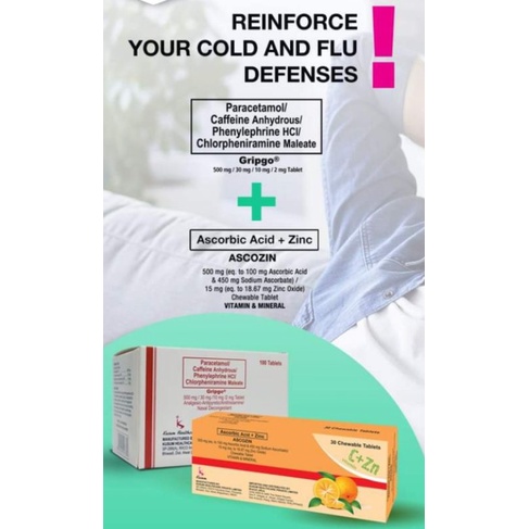 Ascozin (Ascorbic Acid + Zinc) 30 Chewable Tablets + Gripgo 10tabs ...