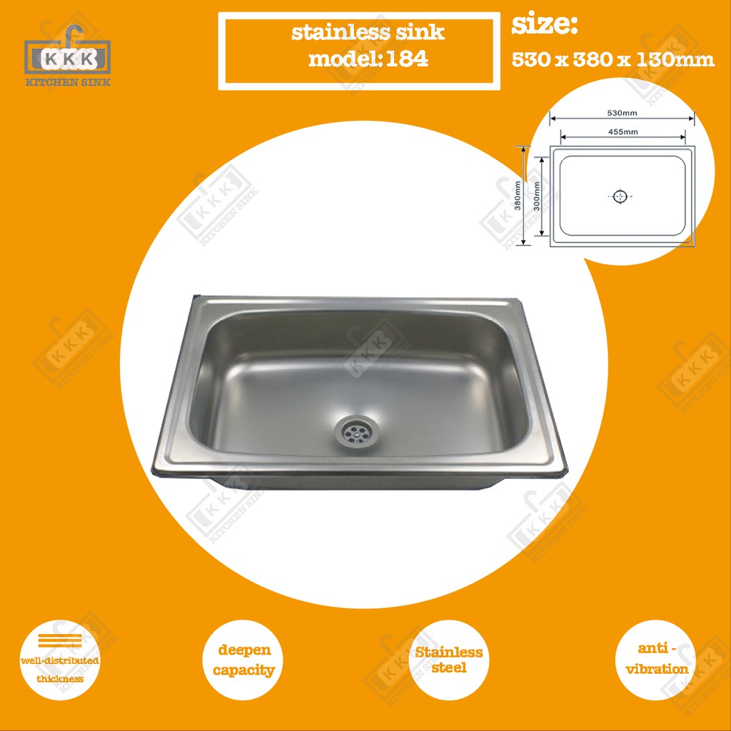 KKK 14x20 stainless steel kitchen sink single bowl | Shopee Philippines