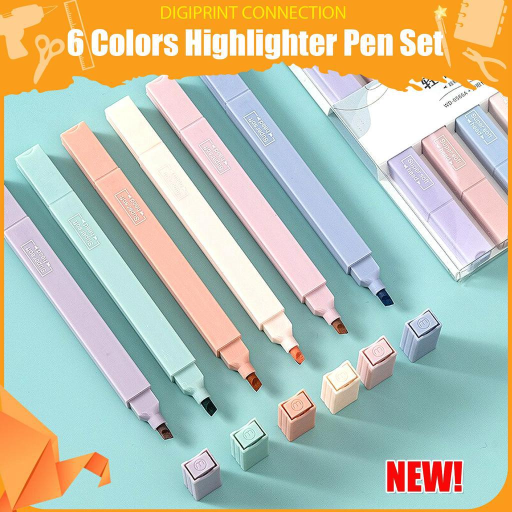 Highlighter Pen (6 Colors Set) Macaron Retro Morandi Candy Color Mark ...
