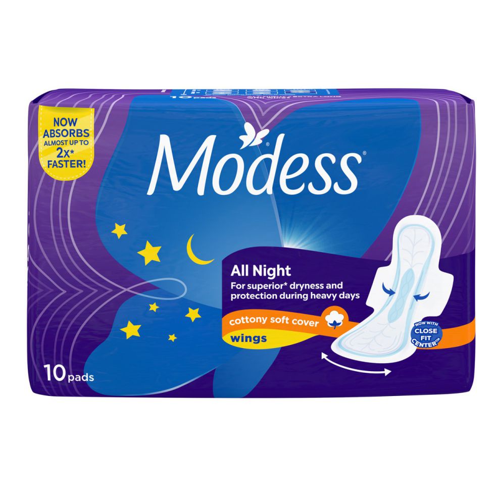 Modess Cottony Soft Sanitary Napkins All Night With Wings 10 Pads ...