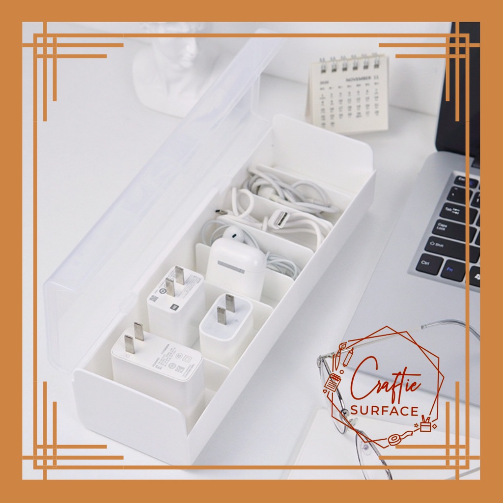 Minimalist White Data Charging cable Earphone Storage Box with cover ...