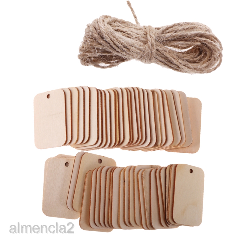 50pcs Wood Gift Tags Blank Wooden Hanging Label Tags for Decor Wedding ...