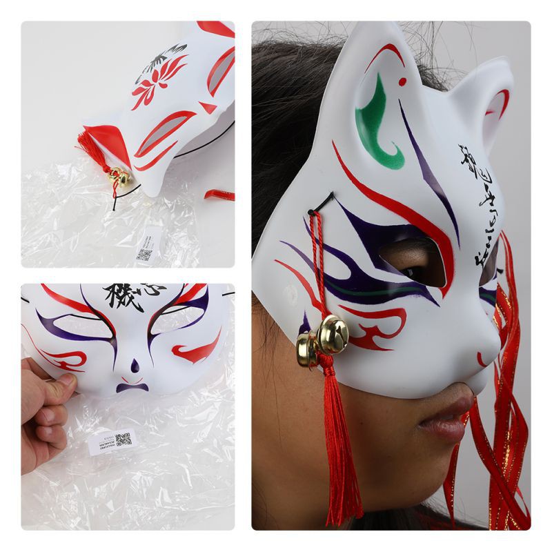 Halloween Mask Hand-Painted Half Face Cosplay Masquerade Party Japanese ...