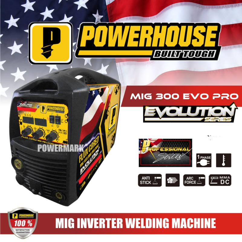 Powerhouse MIG 300 EVO PRO Gas / Gasless MIGWELD Flux Cored Dual MIG ...