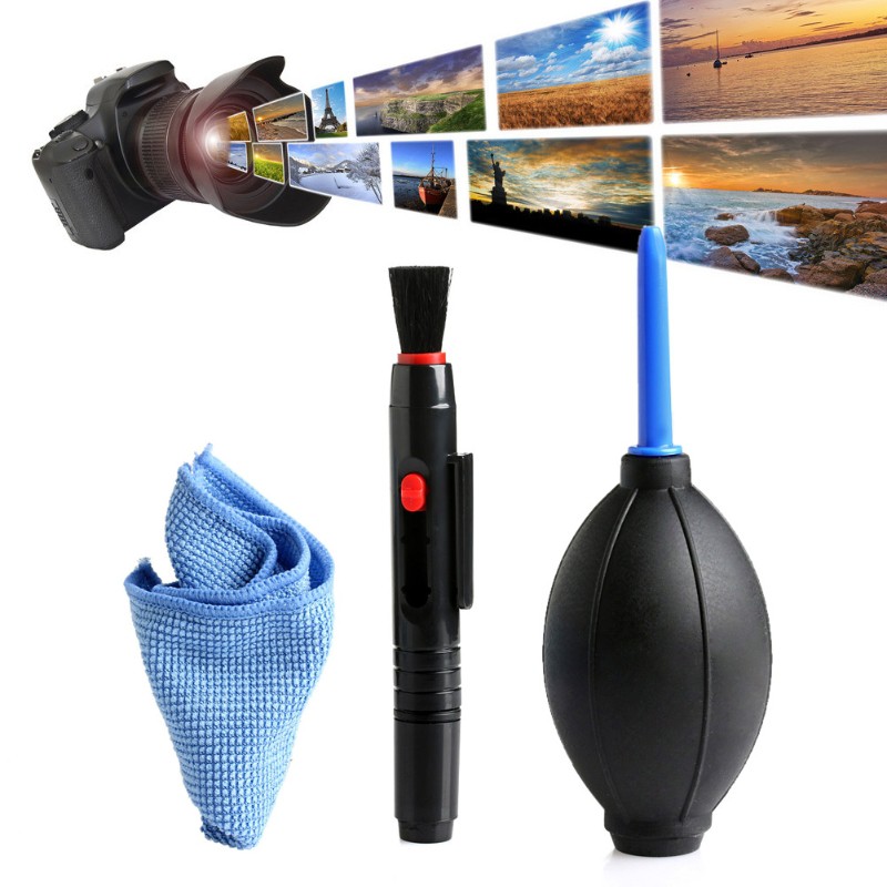 3 in 1 Lens Cleaning Cleaner Set DSLR VCR Camera Dust Pen Blower Wiper ...